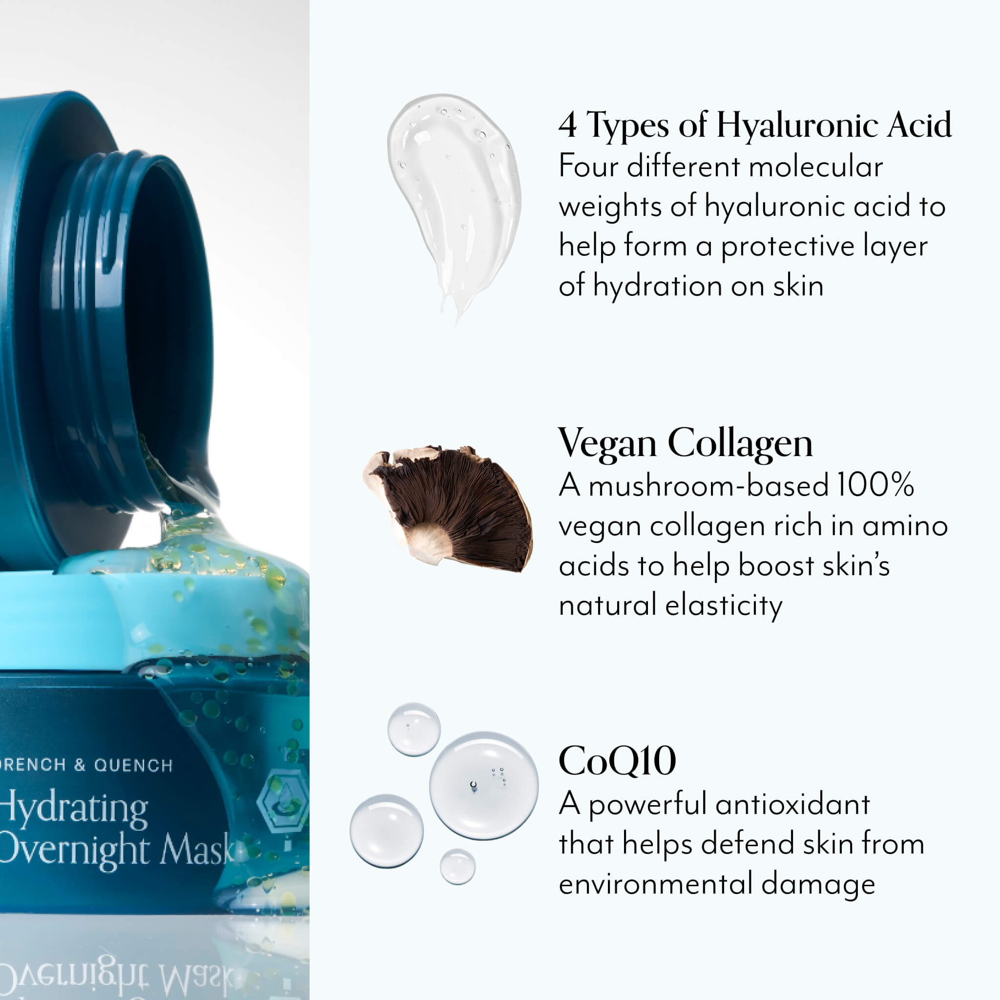 Drench & Quench Hydrating Overnight Mask with Hyaluronic Acid & Vegan ...